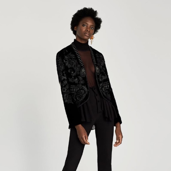 Zara | Jackets & Coats | Zara Embroidered Velvet Jacket | Poshmark